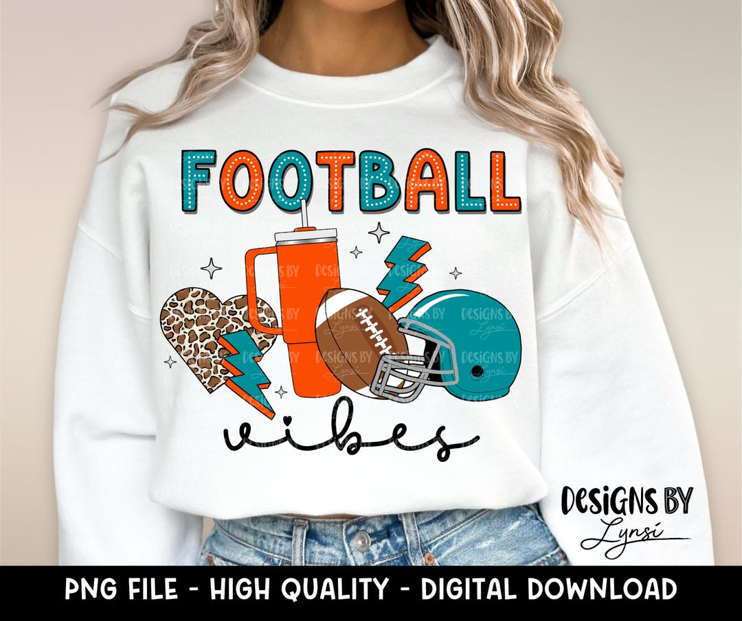 Football Vibes PNG Digital Design - Teal & Orange Football Sublimation ...