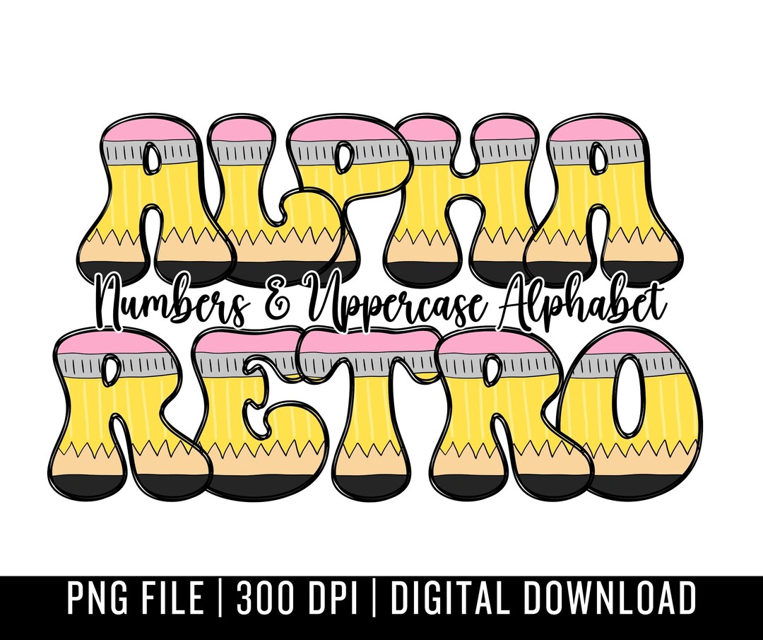 Retro Alphabet Uppercase Letters & Numbers - PNG Digital Download ...