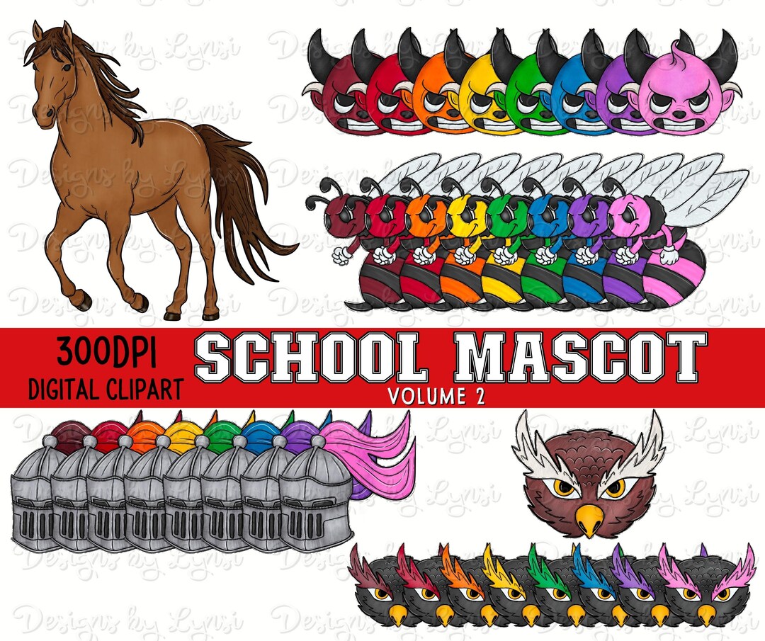 School Mascot Bundle Vol 2 - Doodle Clipart PNG Digital Design - Hand ...