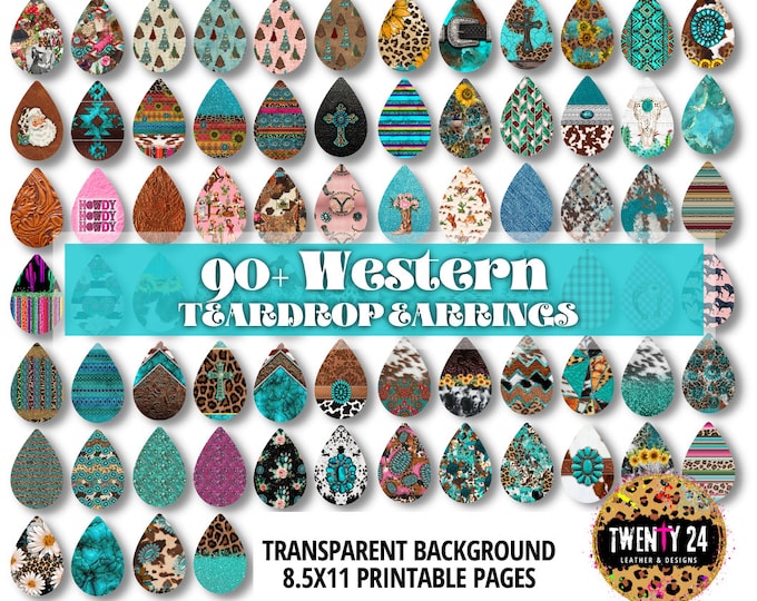 Western Teardrop Earrings PNG Sublimation Western Earring BUNDLE of 90 ...