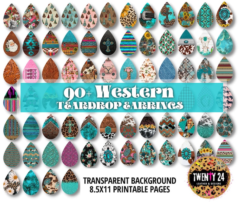 Western Teardrop Earrings PNG Sublimation - Western Earring BUNDLE of ...