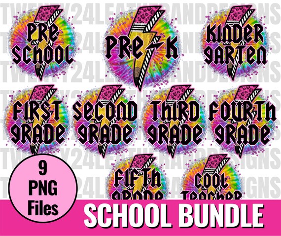 School Grade Tie Dye BUNDLE of 9 PNG File for Sublimation - Etsy