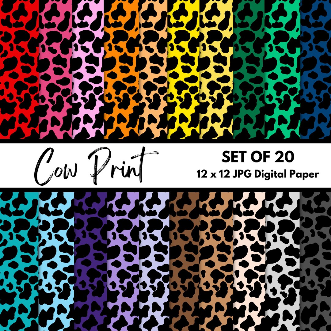Rainbow Cow Print Digital Paper JPG - Scrapbook Paper 12x12 - Cow ...