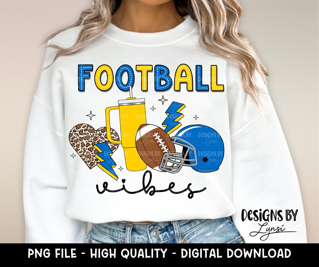 Football Vibes PNG Digital Design - Blue & Gold Football Sublimation ...