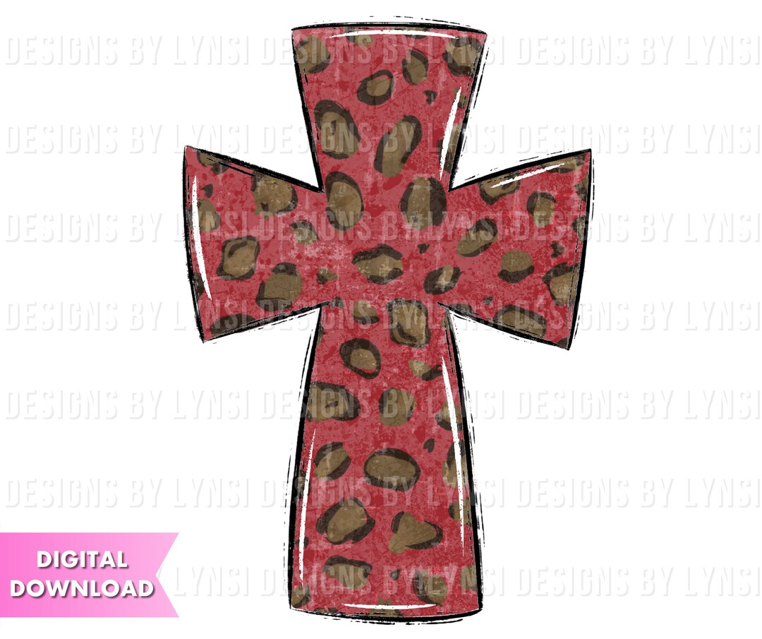 Leopard Red Cross Sublimation PNG Digital Download - Hand Drawn Cross ...