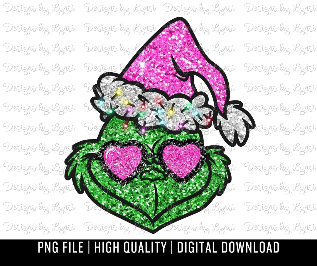 Cute Glittery Grinch PNG Digital Design Christmas - Etsy