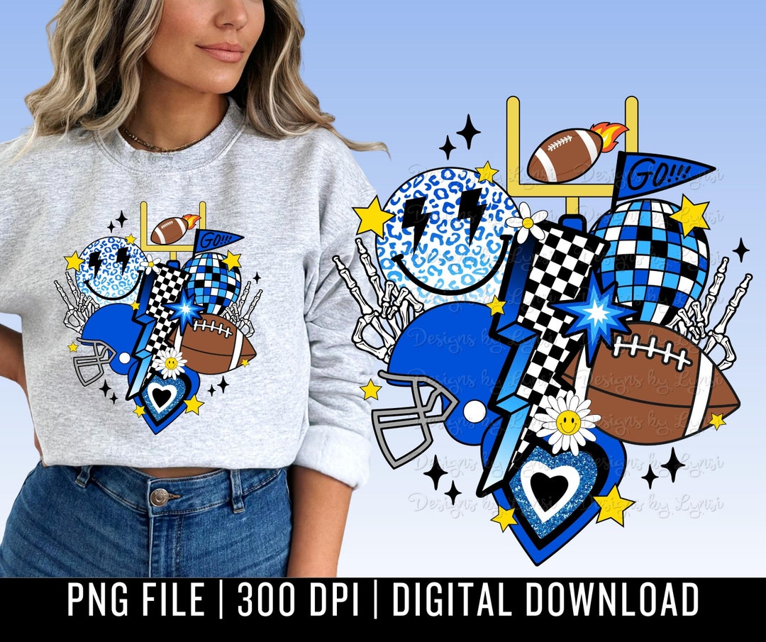 Retro Football PNG Digital Design - Blue Football Sublimation ...
