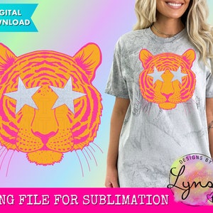 Orange Tiger With Sparkly Star Eyes PNG Digital Design - Tiger ...