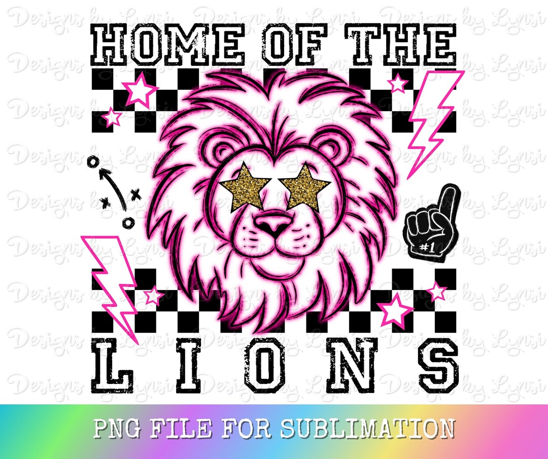 Lions Preppy Mascot PNG Digital Design - Checkered Mascot - School ...