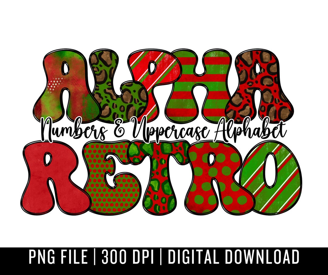 Retro Alphabet Uppercase Letters & Numbers - PNG Digital Download ...