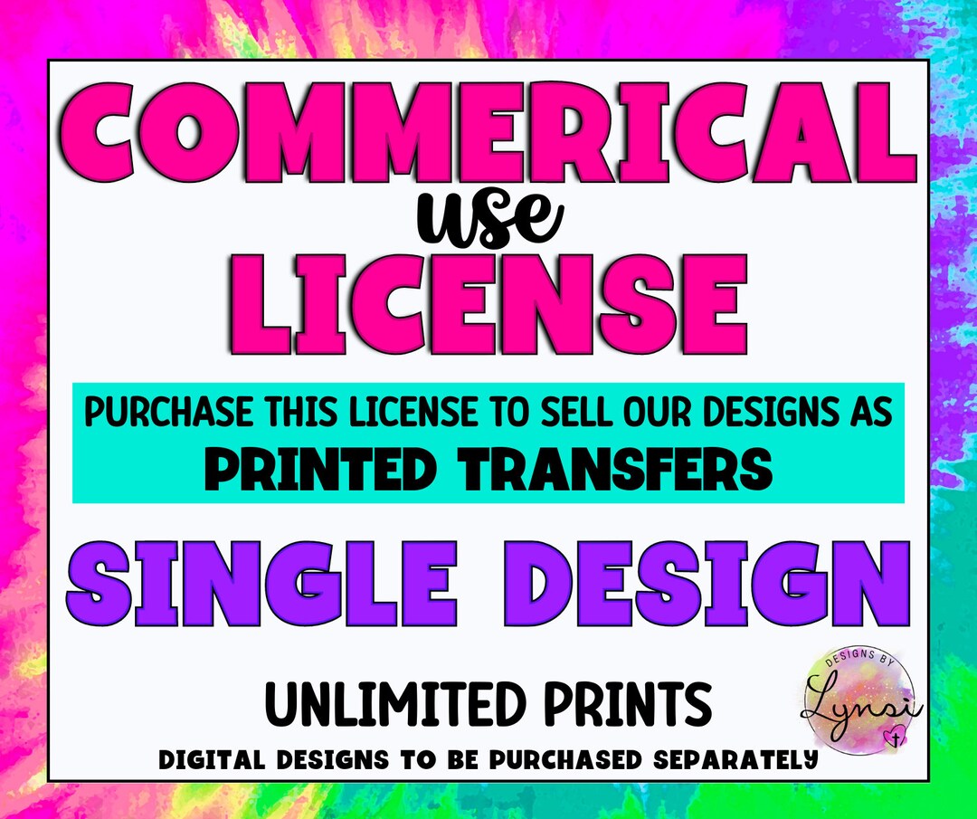 License to Sell Printed Transfers |single Design| One Time Purchase ...