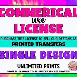 License to Sell Printed Transfers |single Design| One Time Purchase ...