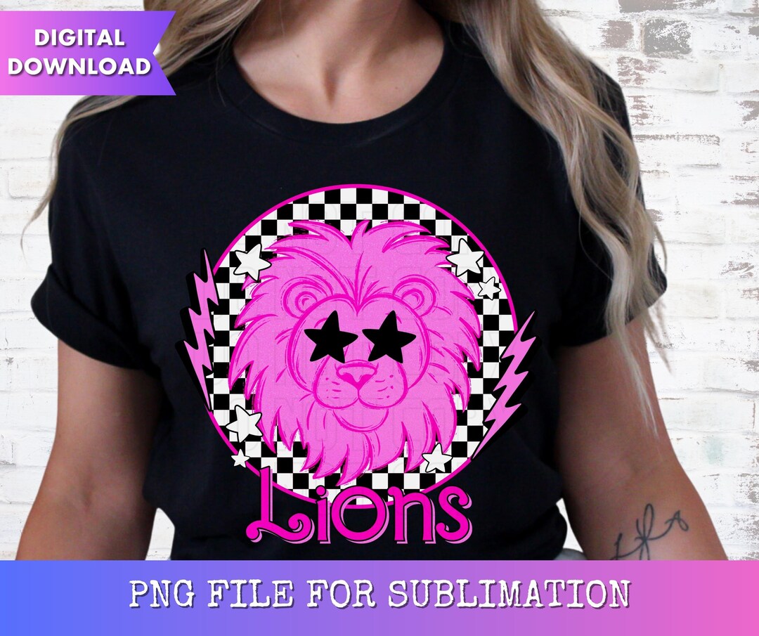 Lions Glitter Preppy Mascot PNG Digital Design - Checkered Mascot ...
