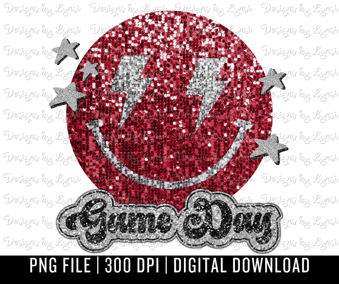 Game Day Sequin Happy Face PNG Digital Design - Maroon & Silver ...
