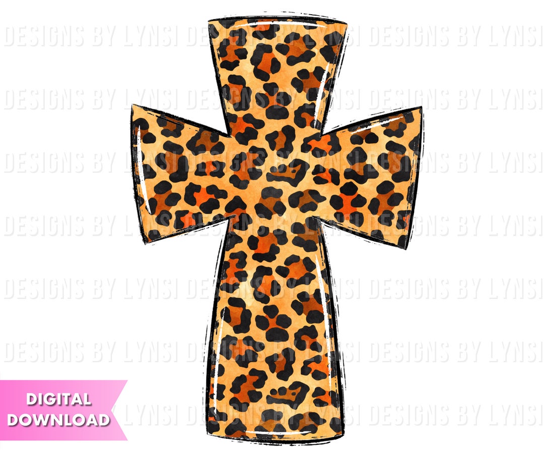 Leopard Cross Sublimation PNG Digital Download - Hand Drawn Cross ...
