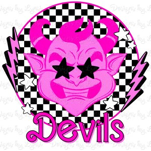 Devils Glitter Preppy Mascot PNG Digital Design - Checkered Mascot ...