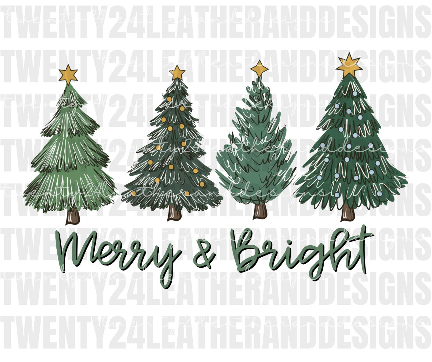 Merry and Bright PNG Digital Download - Sublimation Design - Christmas ...