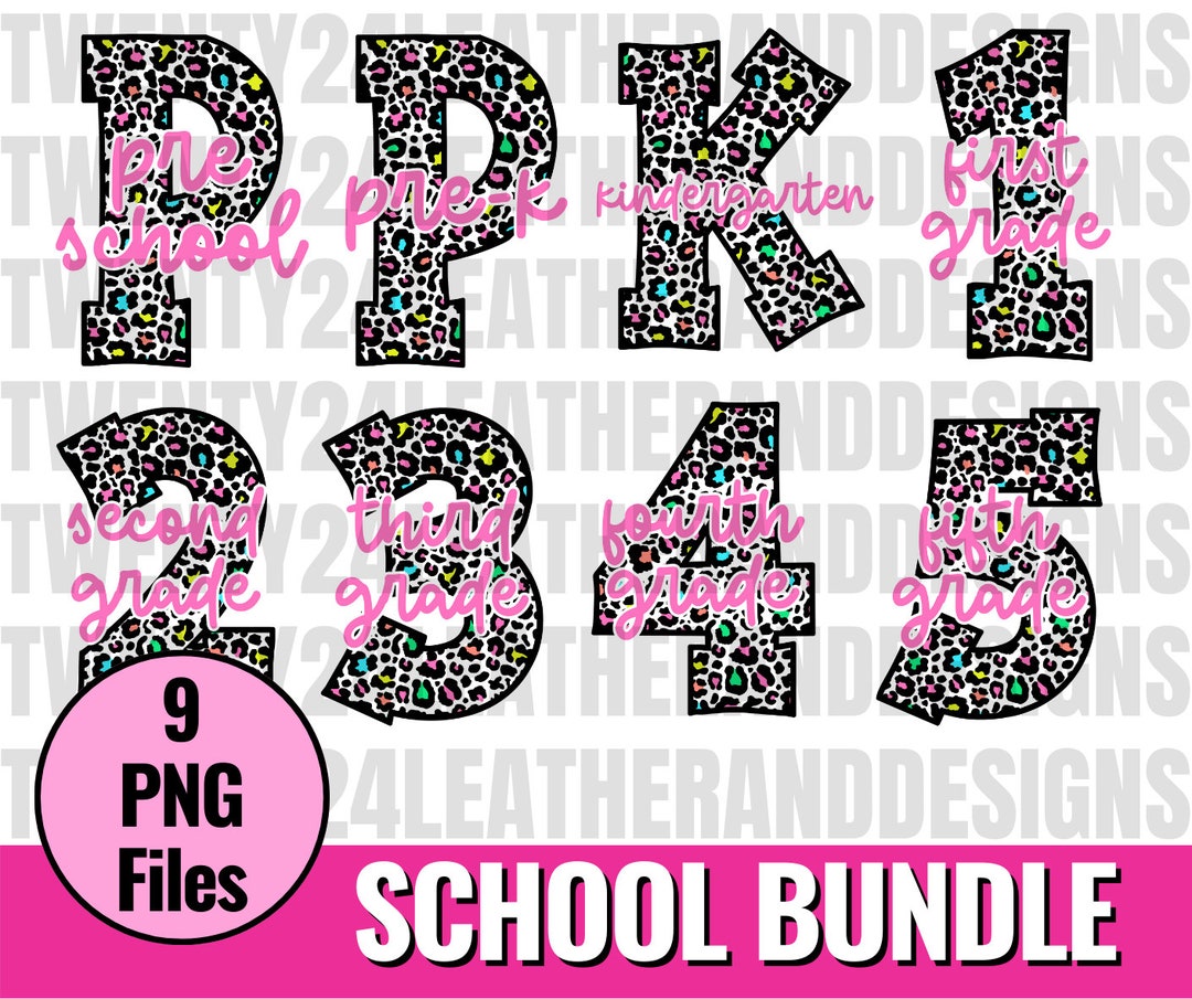 Leopard School Grade BUNDLE of 9 - PNG File for Sublimation - Virtual ...