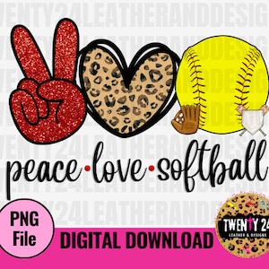 Peace Love Softball Leopard PNG Digital Design - Softball Sublimation ...