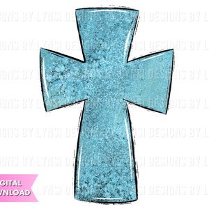 Turquoise Cross Sublimation PNG Digital Download - Hand Drawn Cross ...
