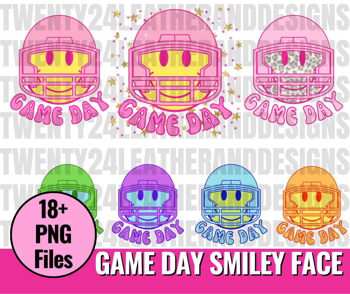 Game Day Smiley Face PNG Sublimation Design - Football Smiley Face ...