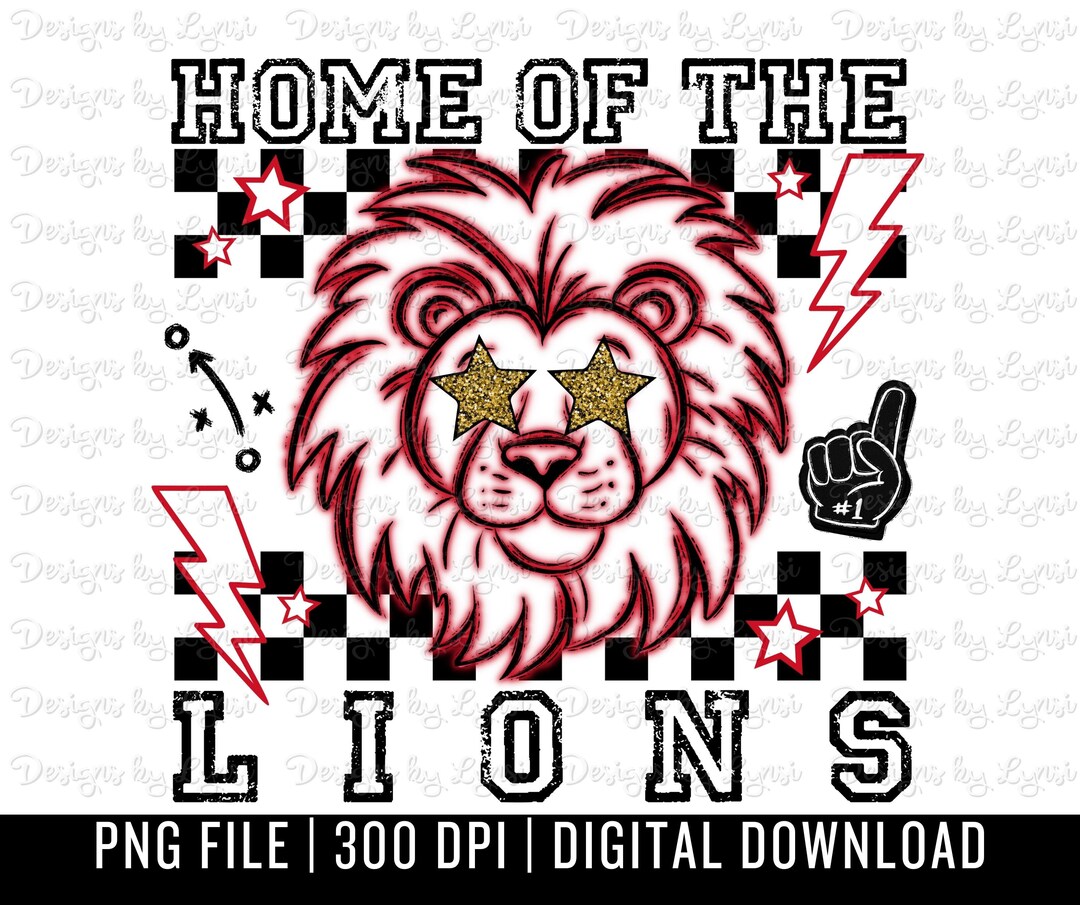 Lions Red Preppy Mascot PNG Digital Design - Checkered Mascot - School ...