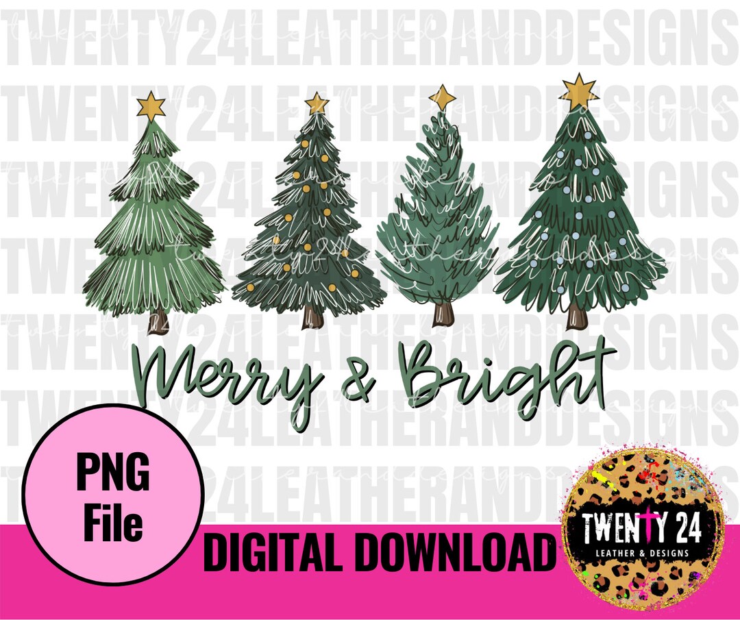 Merry and Bright PNG Digital Download - Sublimation Design - Christmas ...