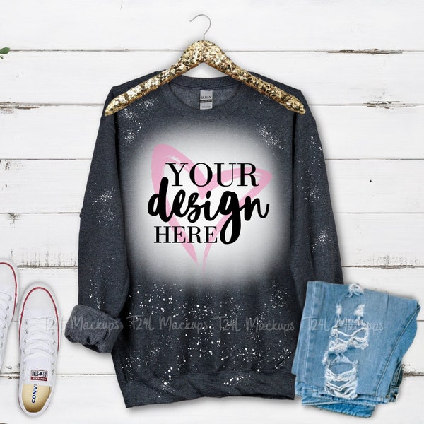 Bleached Dark Heather Gray Mockup - Etsy