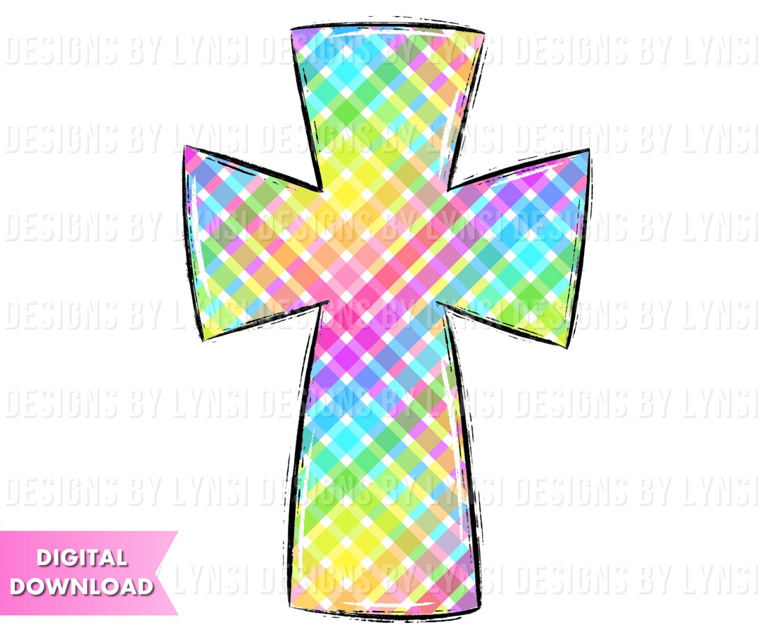 Rainbow Plaid Cross Sublimation PNG Digital Download - Hand Drawn Cross ...