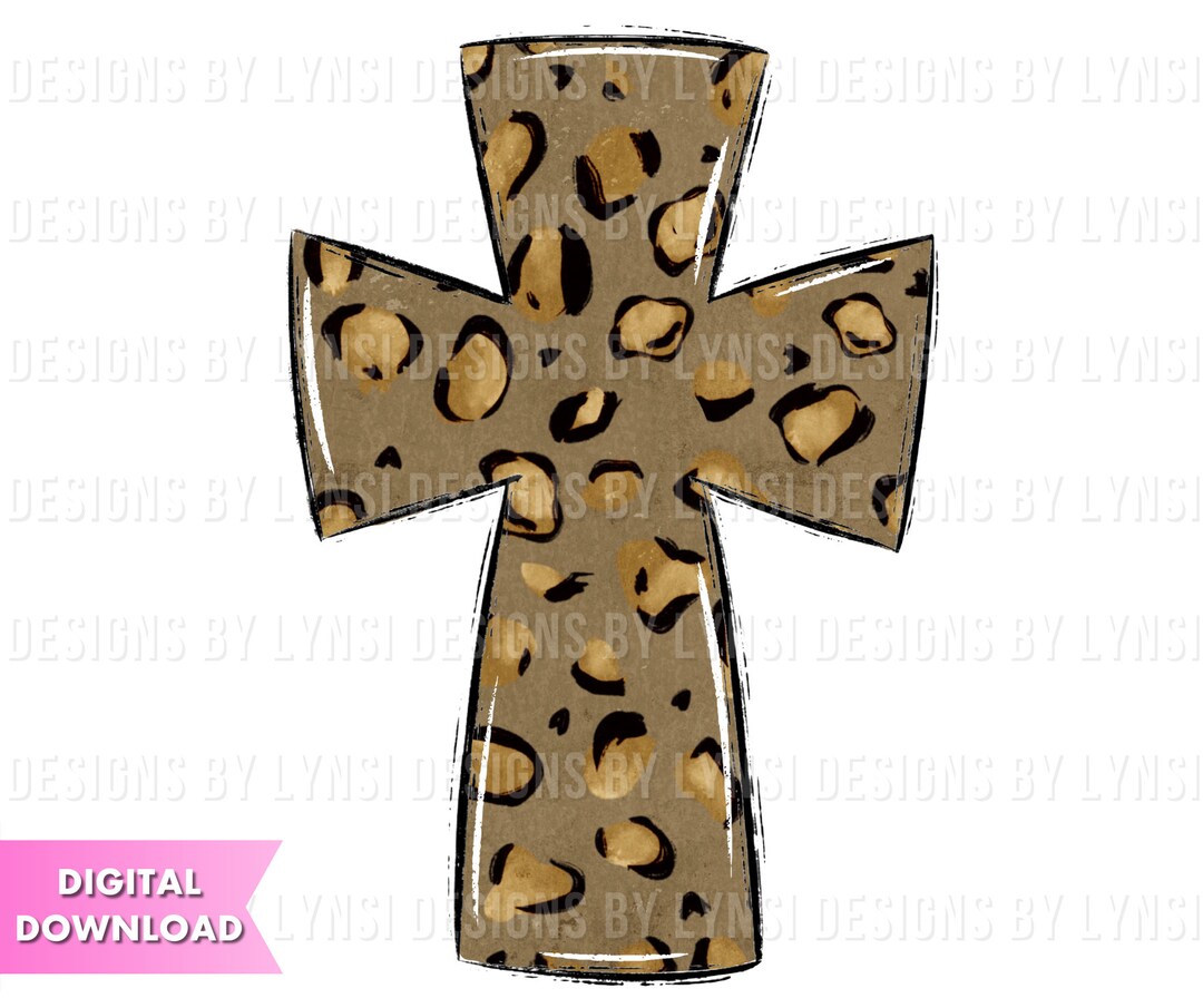 Leopard Cross Sublimation PNG Digital Download - Hand Drawn Cross ...