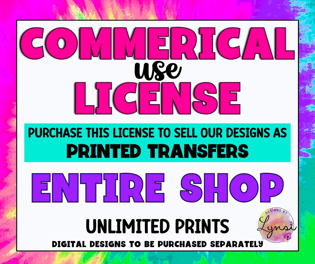License to Sell Printed Transfers |entire Shop| One Time Purchase ...