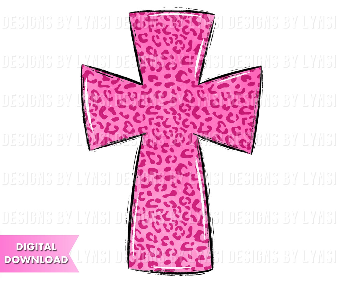 Leopard Pink Cross Sublimation PNG Digital Download - Hand Drawn Cross ...