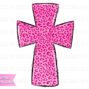 Leopard Pink Cross Sublimation PNG Digital Download - Hand Drawn Cross ...