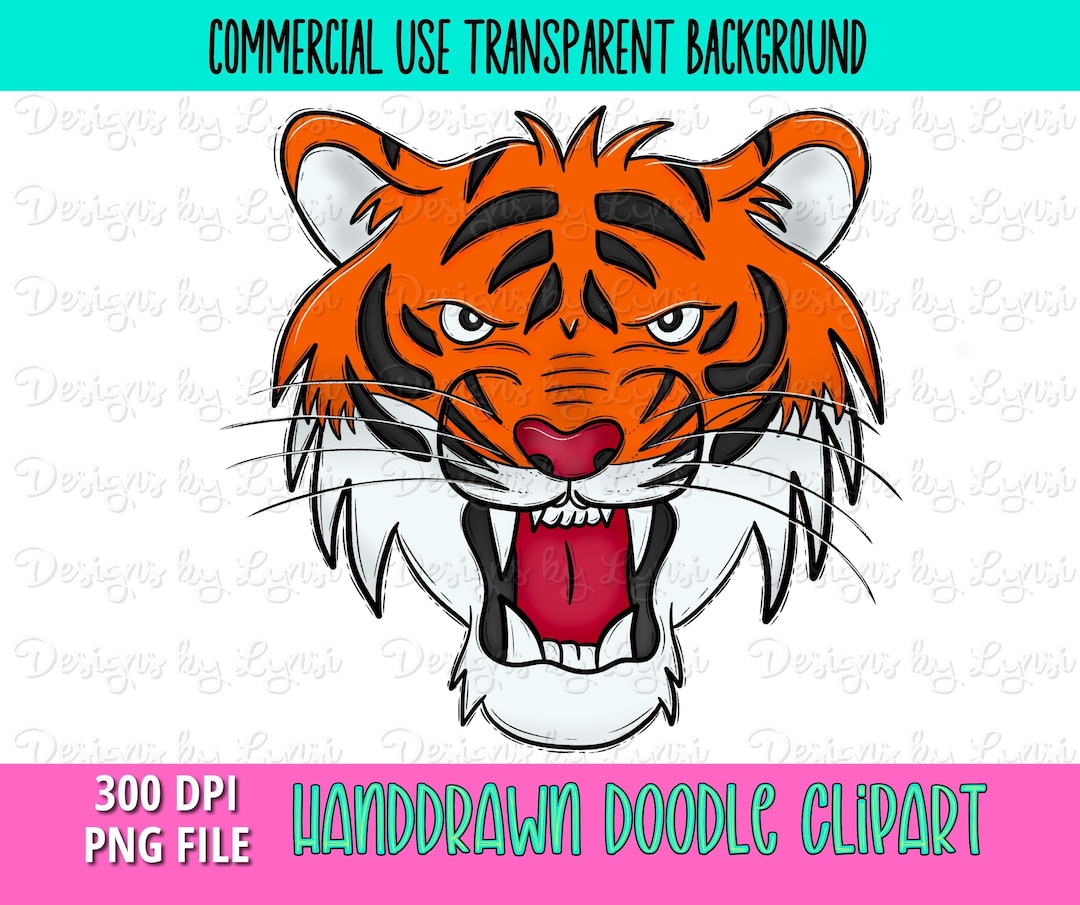 Tiger School Mascot - Doodle Clipart PNG Digital Design - Tiger Hand ...