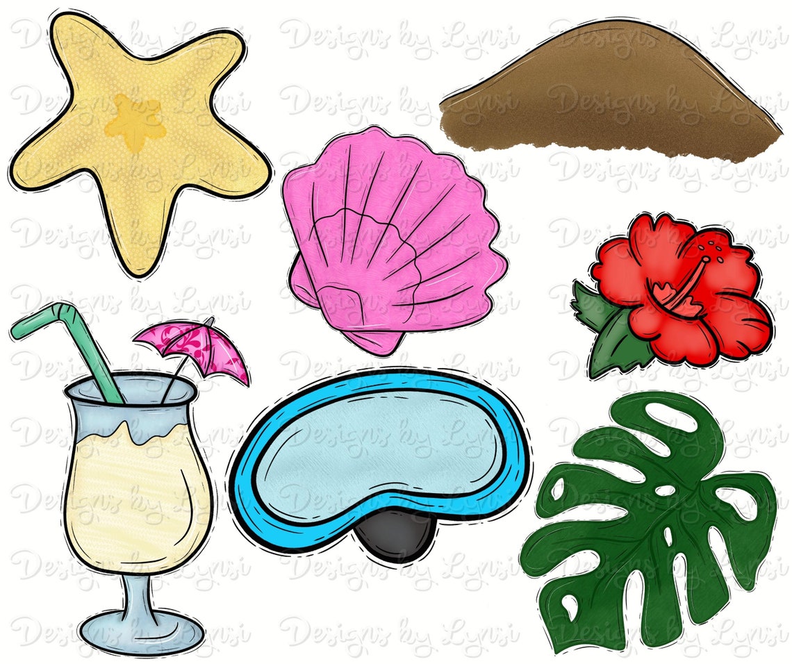 Beach Day Vibes Bundle - Doodle Clipart PNG Digital Design - Hand Drawn ...