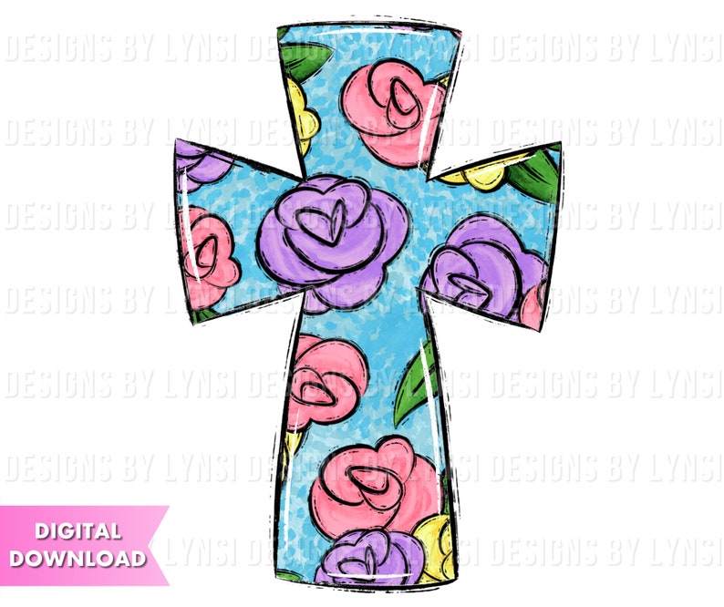 Floral Cross Sublimation PNG Digital Download Hand Drawn - Etsy