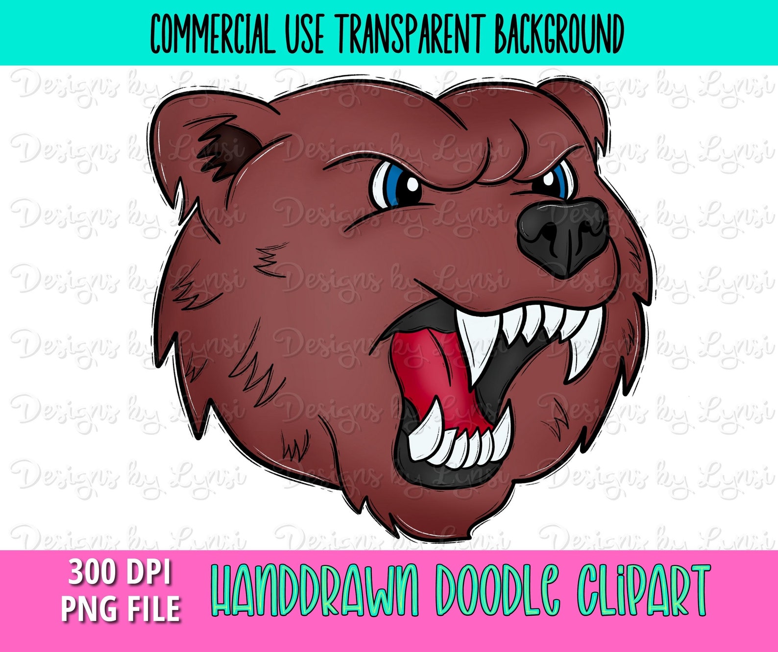 Bear School Mascot Doodle Clipart PNG Digital Design Bear Hand Drawn ...
