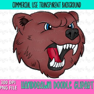 Bear School Mascot - Doodle Clipart PNG Digital Design - Bear Hand ...