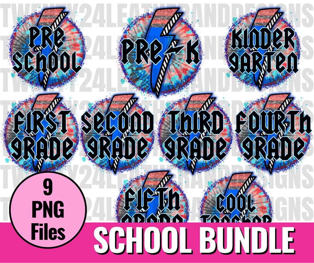 School Grade Tie Dye BUNDLE of 9 - PNG File for Sublimation - Teaching ...
