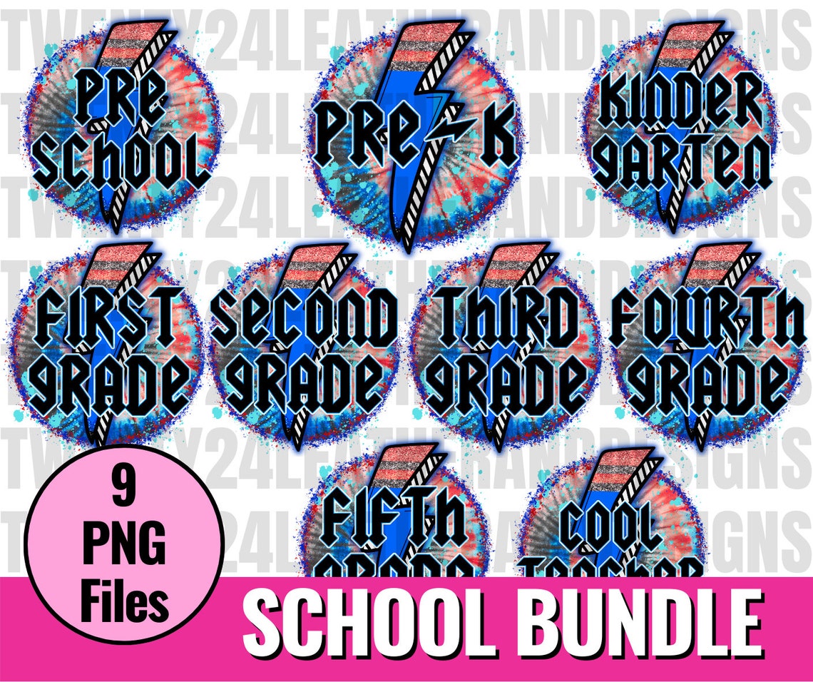 School Grade Tie Dye BUNDLE of 9 PNG File for Sublimation - Etsy