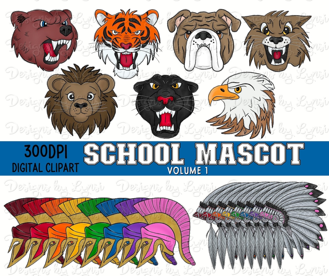 School Mascot Bundle Vol 1 - Doodle Clipart PNG Digital Design - Hand ...