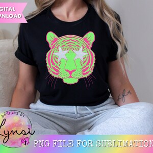 Green Tiger With Sparkly Star Eyes PNG Digital Design Tiger Sublimation ...