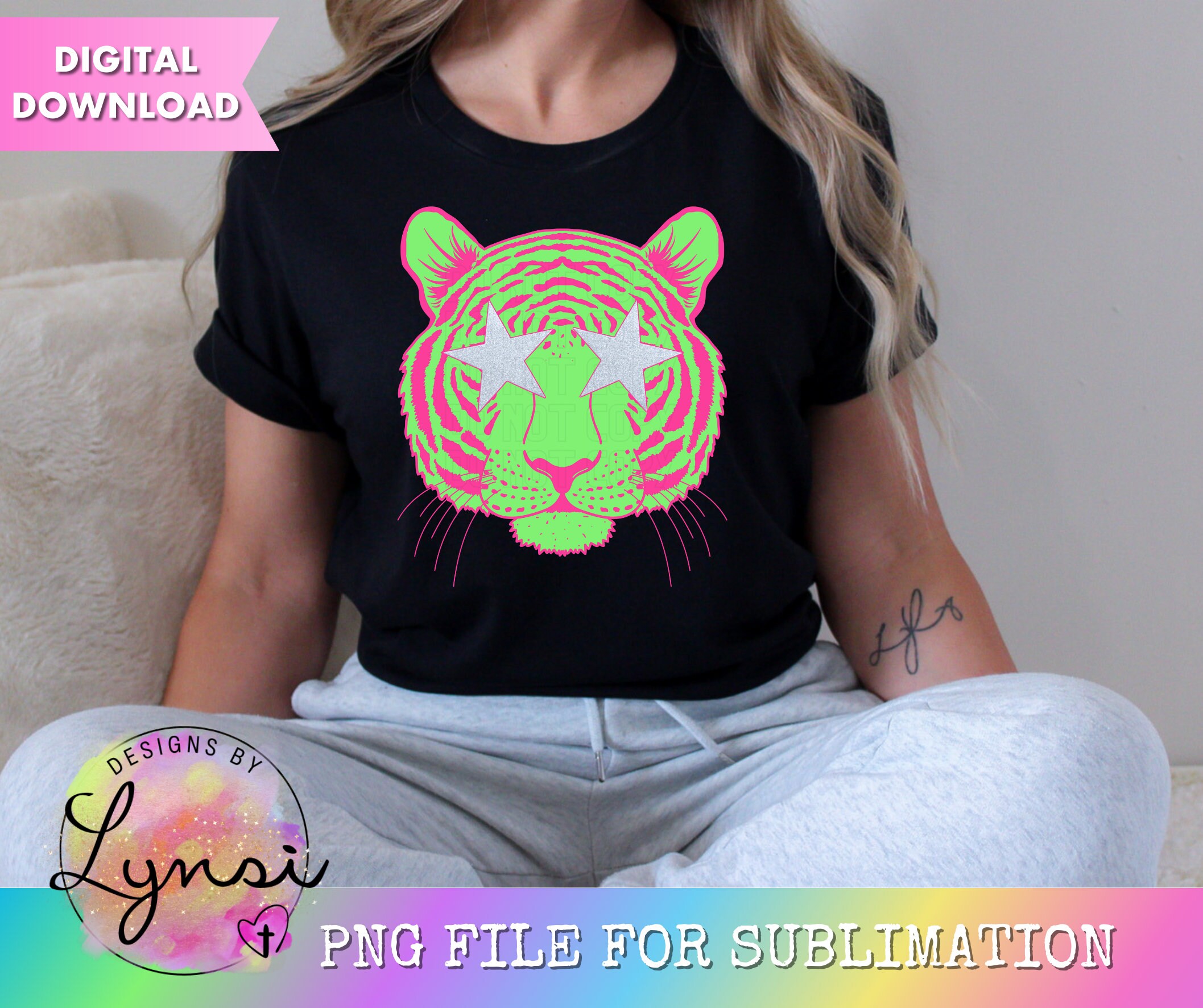 Green Tiger With Sparkly Star Eyes PNG Digital Design - Tiger ...