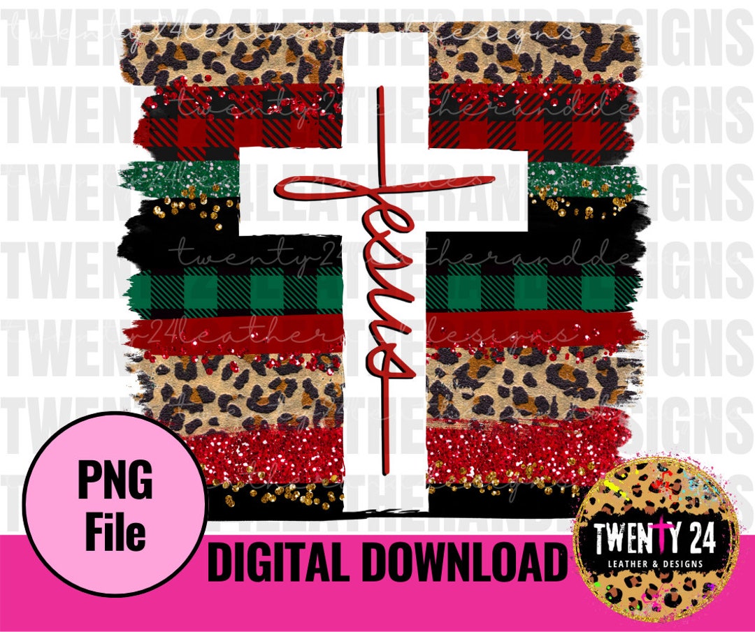 Jesus Cross Sublimation PNG Digital Design - Cross Leopard Brushstrokes ...