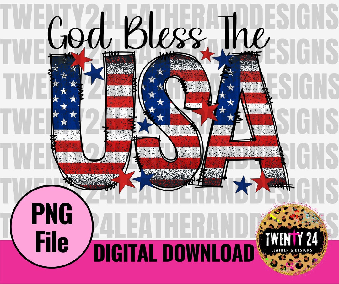 God Bless the USA PNG Digital Design - American Flag Letters ...