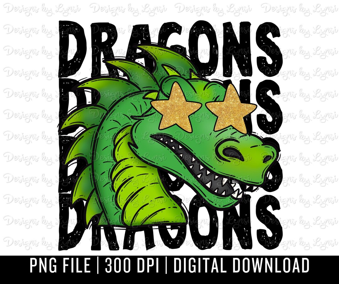 Dragons Preppy Mascot PNG Digital Design - Green Dragon Mascot - School ...