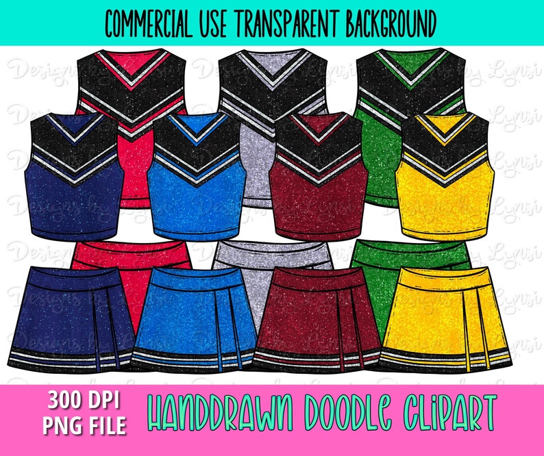 Cheer Uniforms Bundle - Doodle Clipart PNG Digital Design - Hand Drawn ...