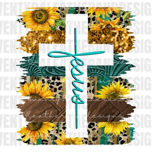 Jesus Cross Sublimation PNG Digital Design - Cross Sunflower ...