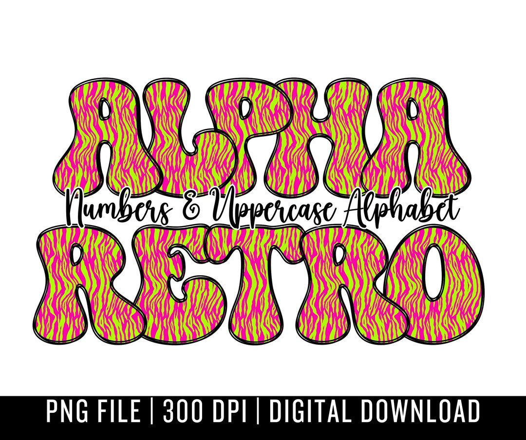 Retro Alphabet Uppercase Letters & Numbers - PNG Digital Download ...