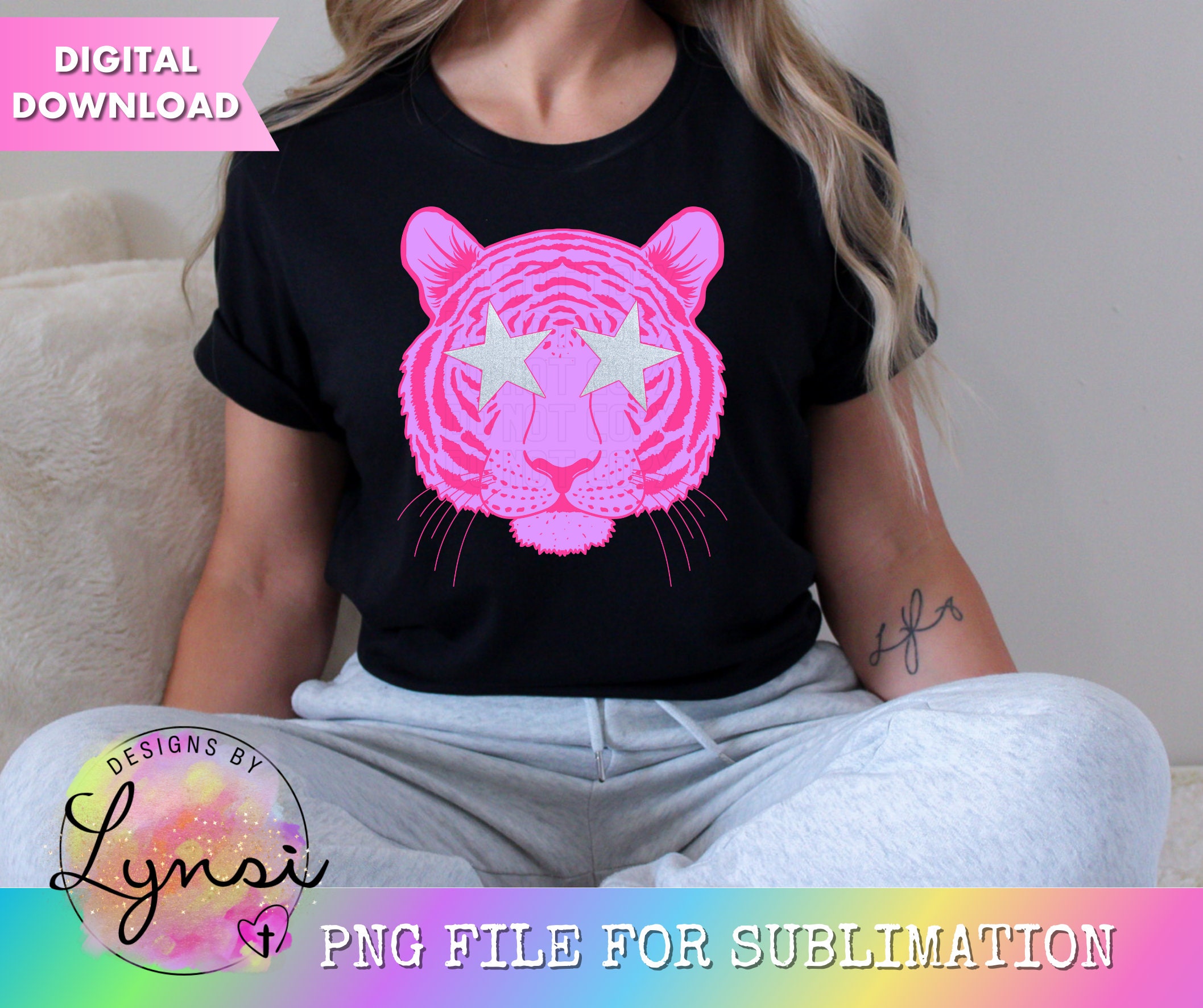 Purple Tiger With Sparkly Star Eyes PNG Digital Design - Tiger ...